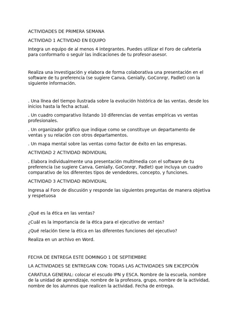 Actividades de Primera Semana | PDF