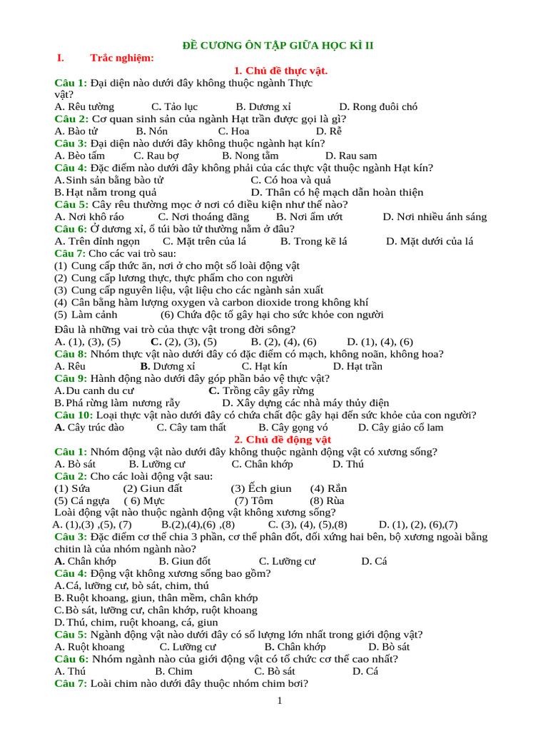 Đáp Án GK KHTN | PDF