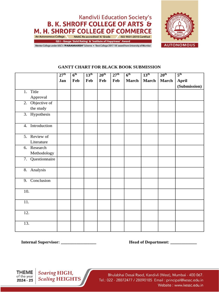 Black Book Gantt Task Plan | PDF
