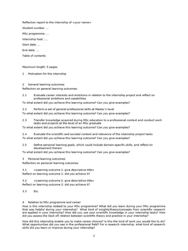 Template Internship Reflection Report | PDF