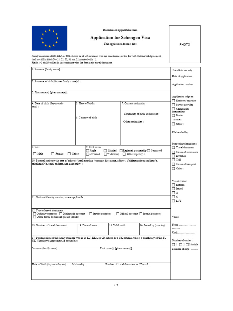 Schengen Visa Form English (1) | PDF | Travel Visa | Passport