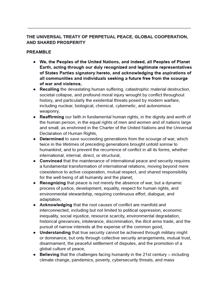 The Universal Treaty of Perpetual Peace, Global Cooperation, and Shared ...
