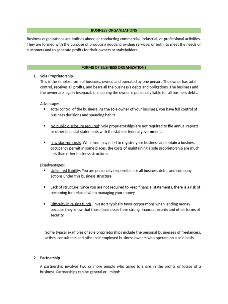 Forms of Business Organizations | PDF | Partnership | Limited Liability Company