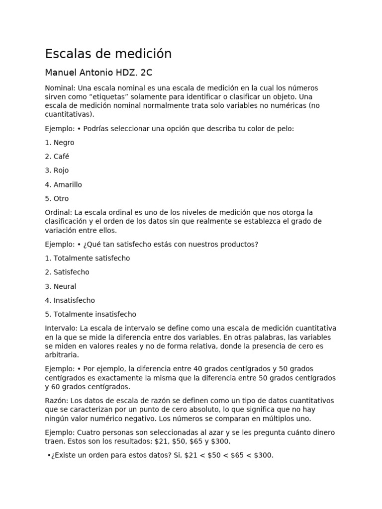 Escalas de medición: ordinal y respuestas | PDF | Nivel de medida