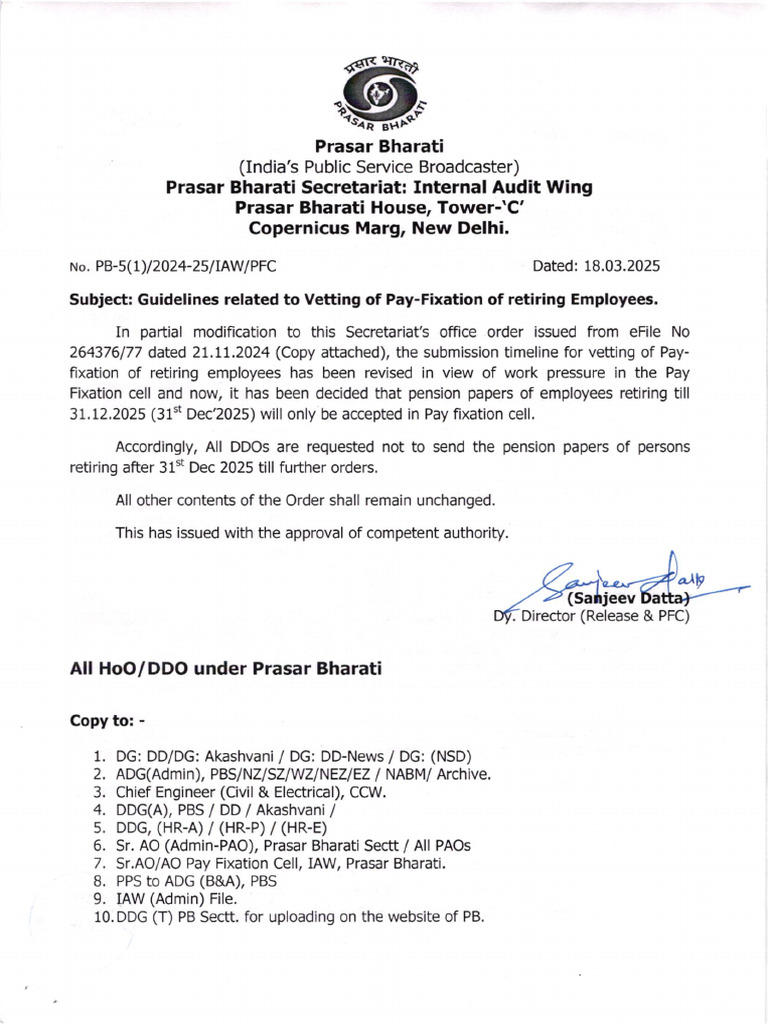 Pension Papers Iaw Prasarbharati..18.03.2025 | PDF | Radio Broadcasting | Broadcasting