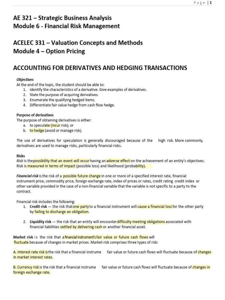 Accounting For Derivates and Hedging Transactions SBA Module 6 VCM ...