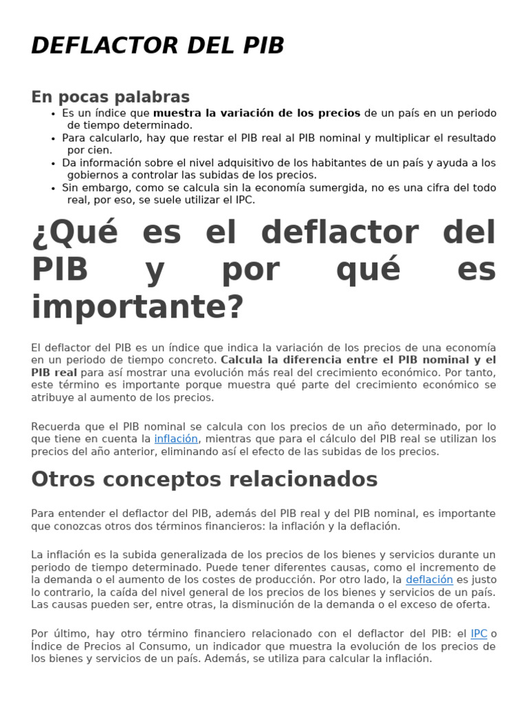 Deflactor Del Pib | PDF | Inflación | Producto Interno Bruto