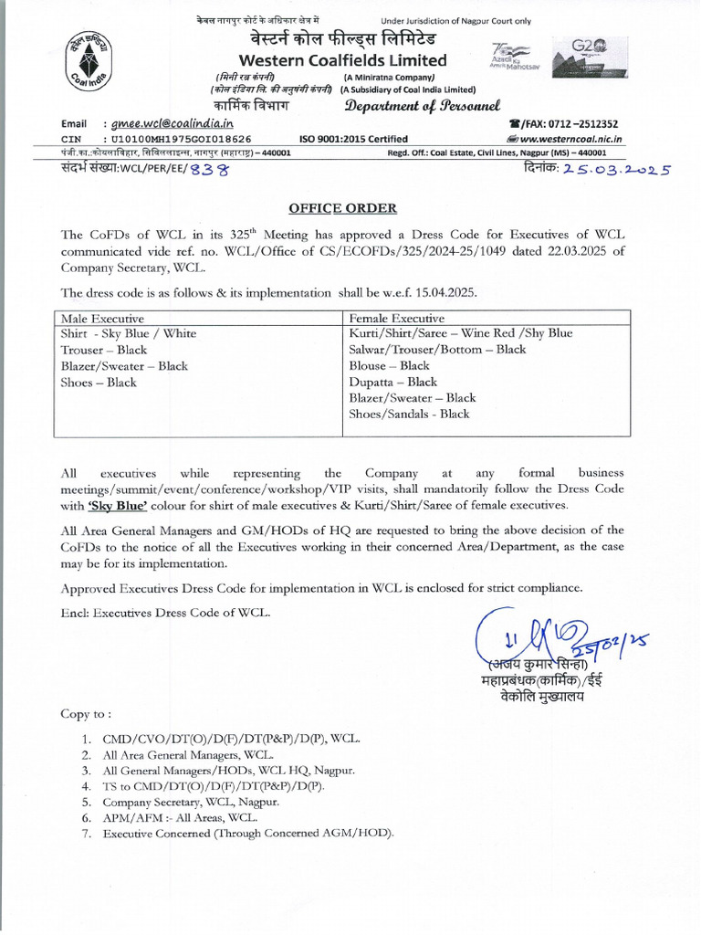 Dress Code For Cil Executives 838 2025 | PDF