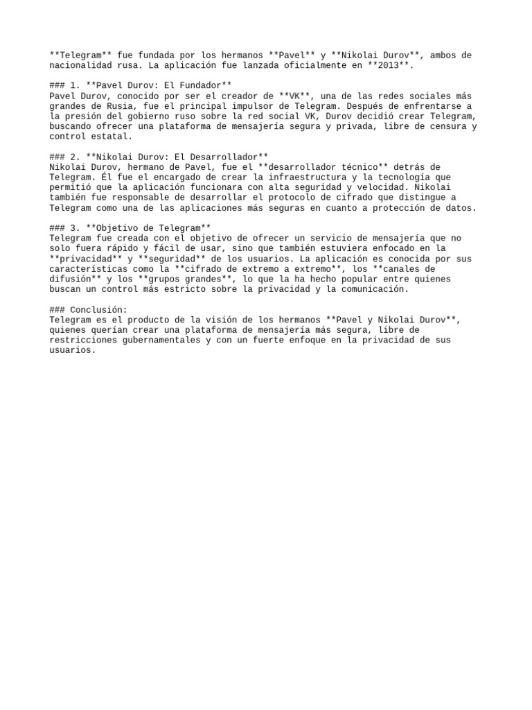 Origen y Creación de Telegram | PDF
