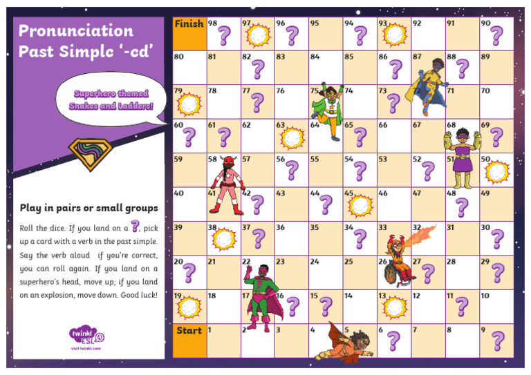 ESL A3 Snakes Ladders Super Hero Past Simple Ed Ending | PDF | Tabletop ...