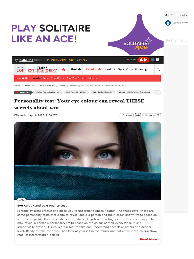 Life Style Relationships Work Personality Test Your ... | PDF | Passion ...