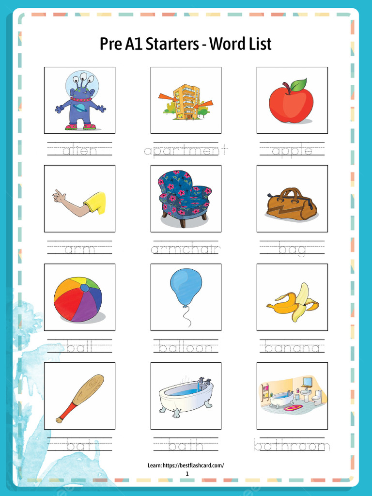 Pre A1 Starters - Word List - PDF4 | PDF