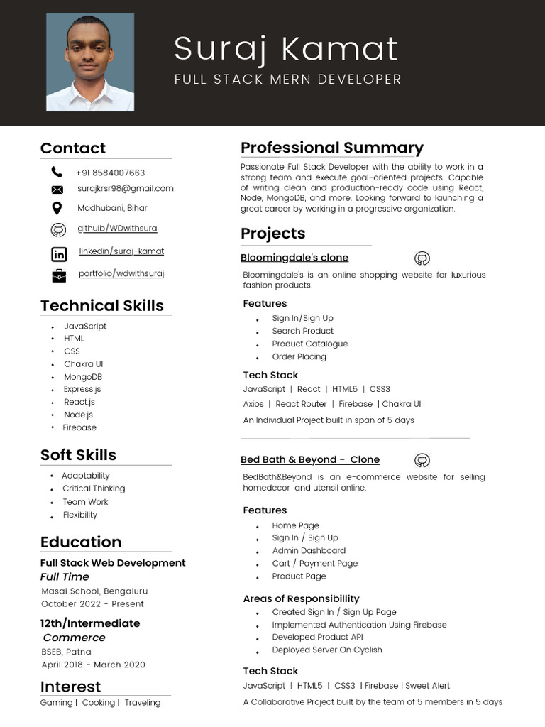 Suraj Kamat's Full Stack Projects | PDF | Java Script | Systems Architecture