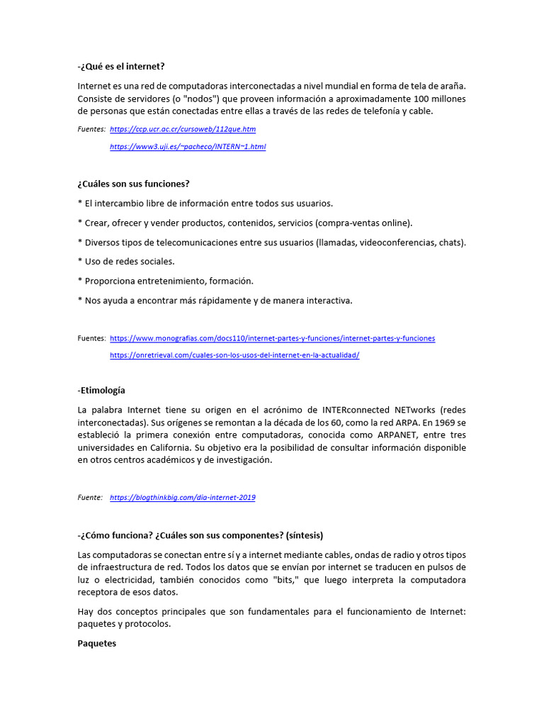 Qué es Internet: Funciones y Componentes | PDF | Internet | Red de ...