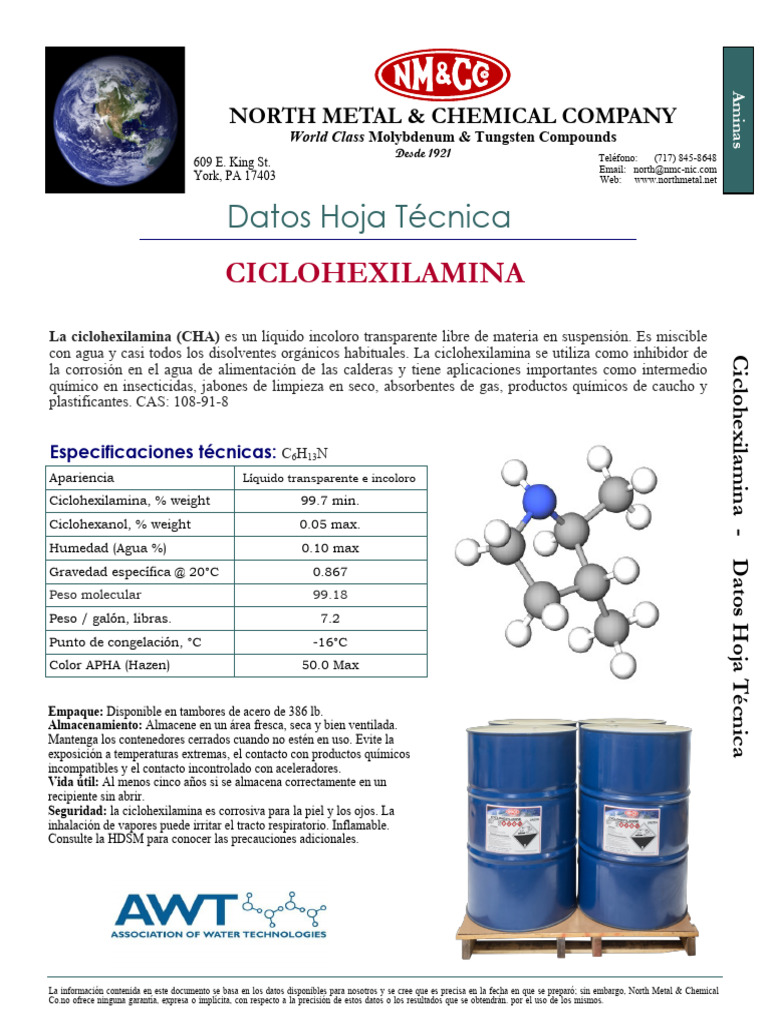 Boletin Del Ciclohexilamina | PDF | Agua | Sustancias químicas