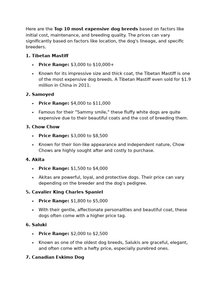 Here Are The Top 10 Most Expensive Dog Breeds Based On Factors Like ...