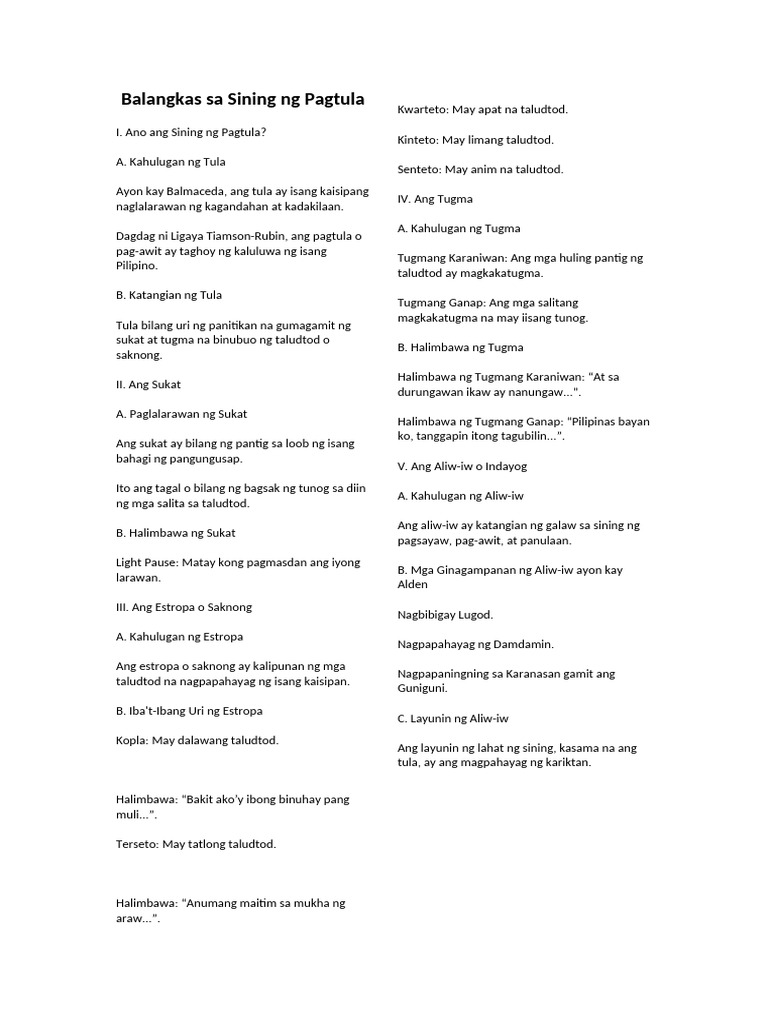 Balangkas Sa Sining NG Pagtula | PDF
