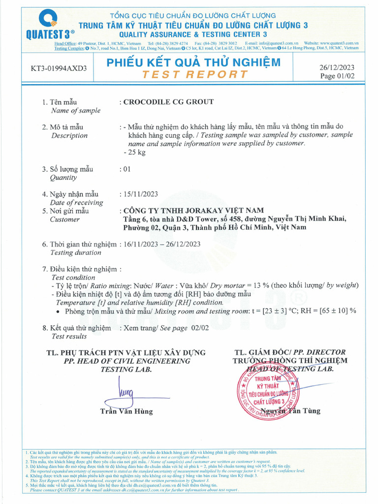 Test Report CG Grout | PDF