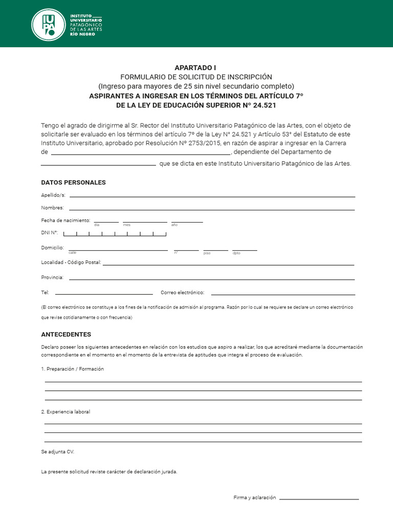 Formulario de Inscripcion | PDF