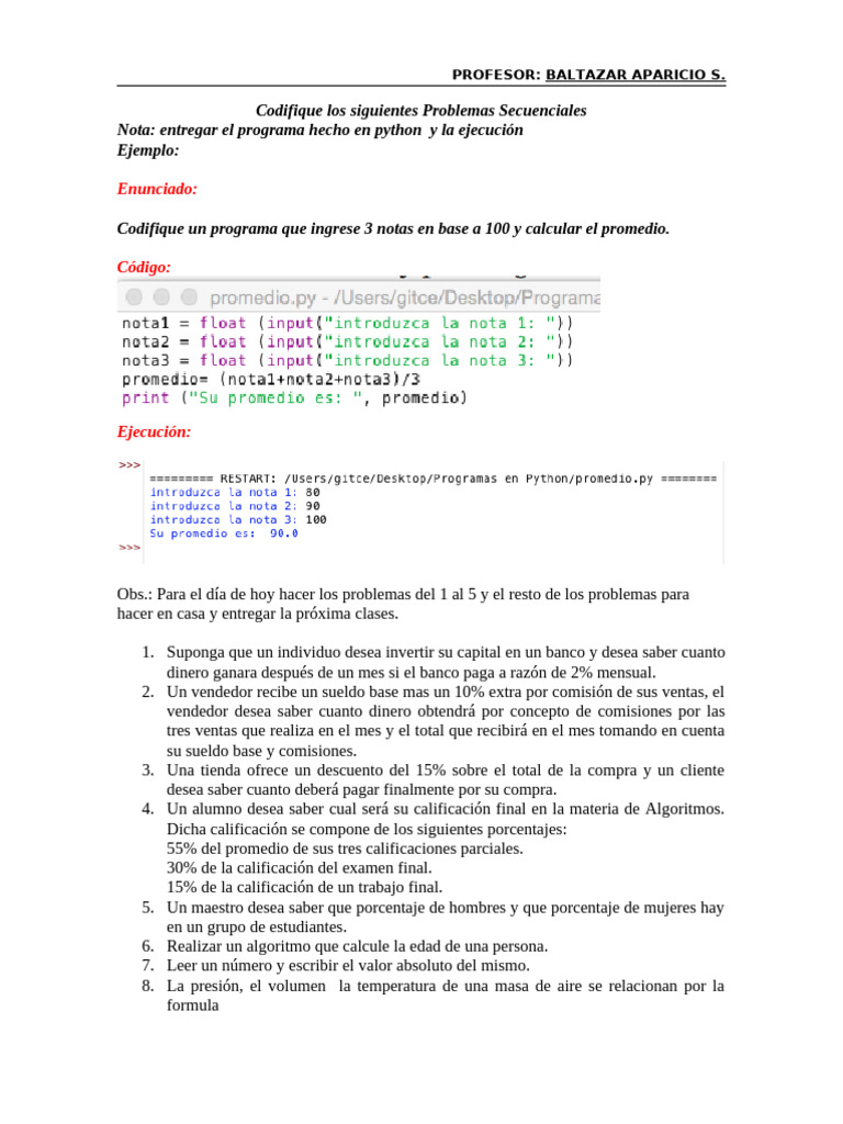 Problemas Secuenciales(Practica en clases) | PDF