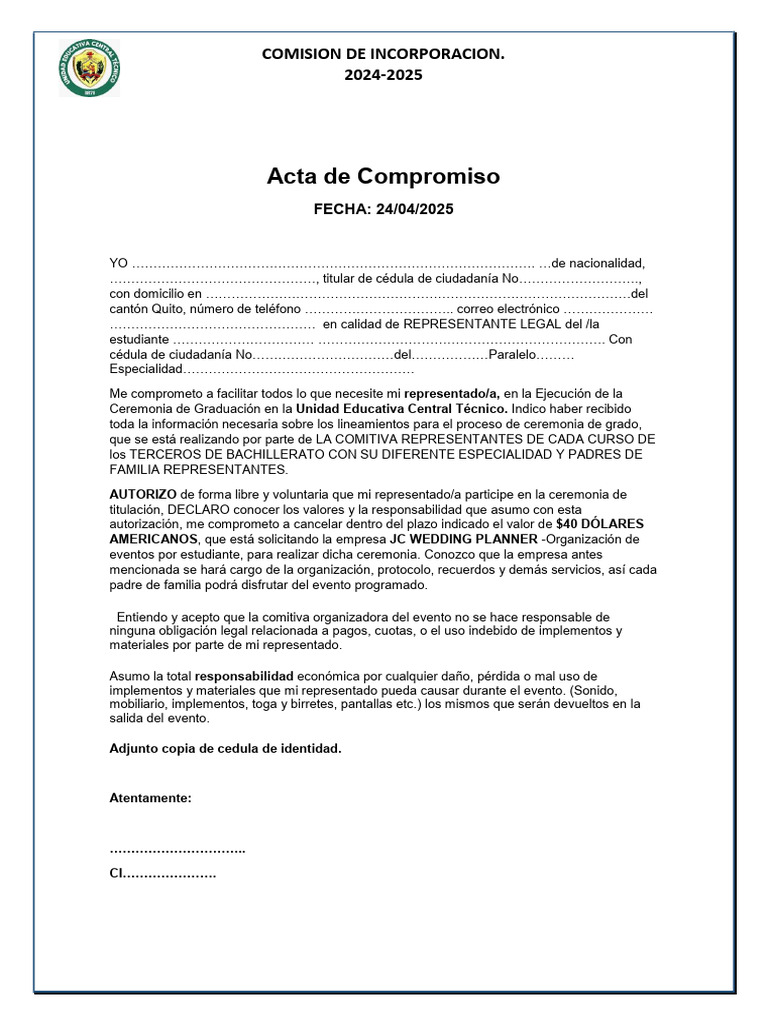 Acta Compromiso. | PDF
