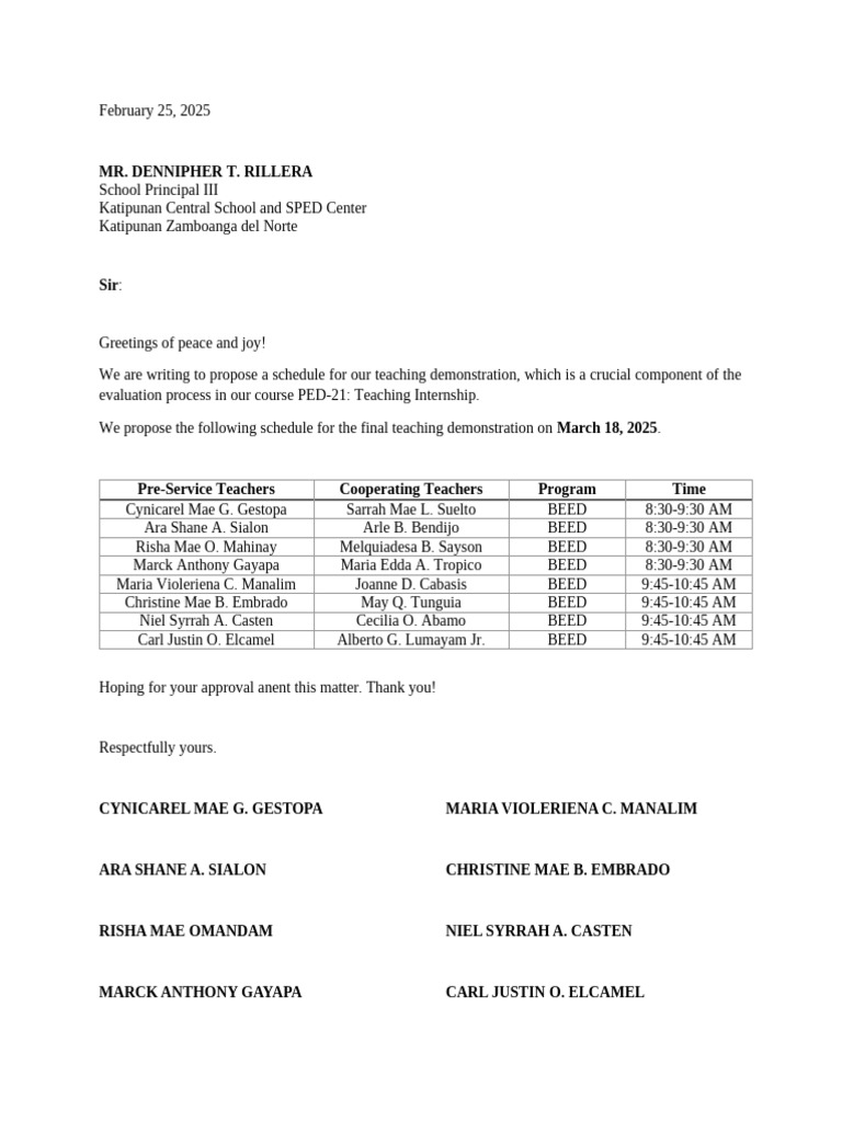 Teaching Demonstration Schedule Proposal | PDF