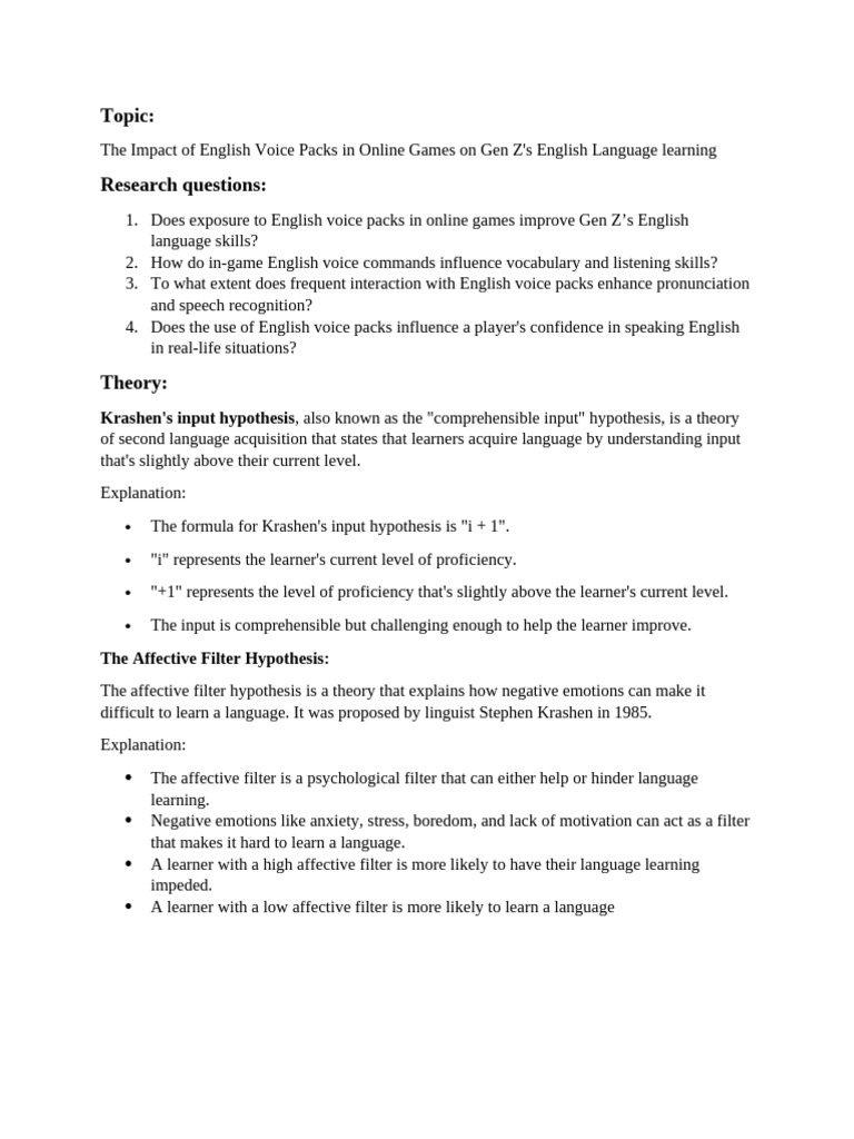 Topic:: Krashen's Input Hypothesis | PDF