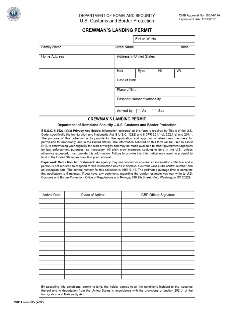 I-95 Crewmans Landing Permit Guide | PDF | U.S. Customs And Border ...