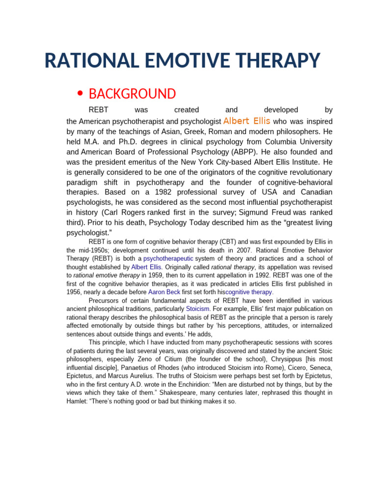 Rational Emotive Therapy | PDF | Rational Emotive Behavior Therapy ...