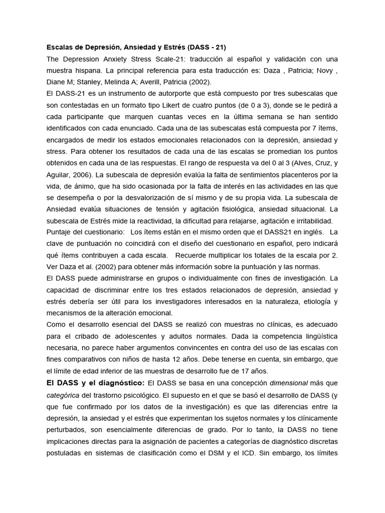Manual DASS-21: Validación y Uso | PDF | Ansiedad | Trastorno depresivo ...