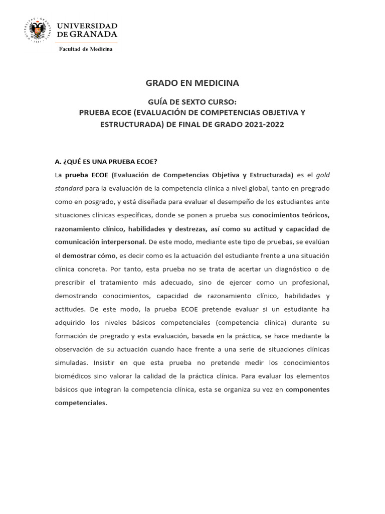 1. Guía de La Prueba ECOE (Curso Académico 2021-2022) | PDF | Evaluación | Diagnostico medico