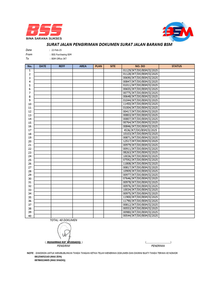 Surat Jalan Pengiriman Dokumen BSM | PDF