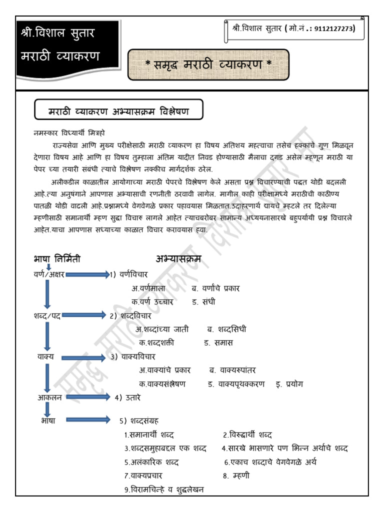 Syllabus of Marathi Vyakaran | PDF