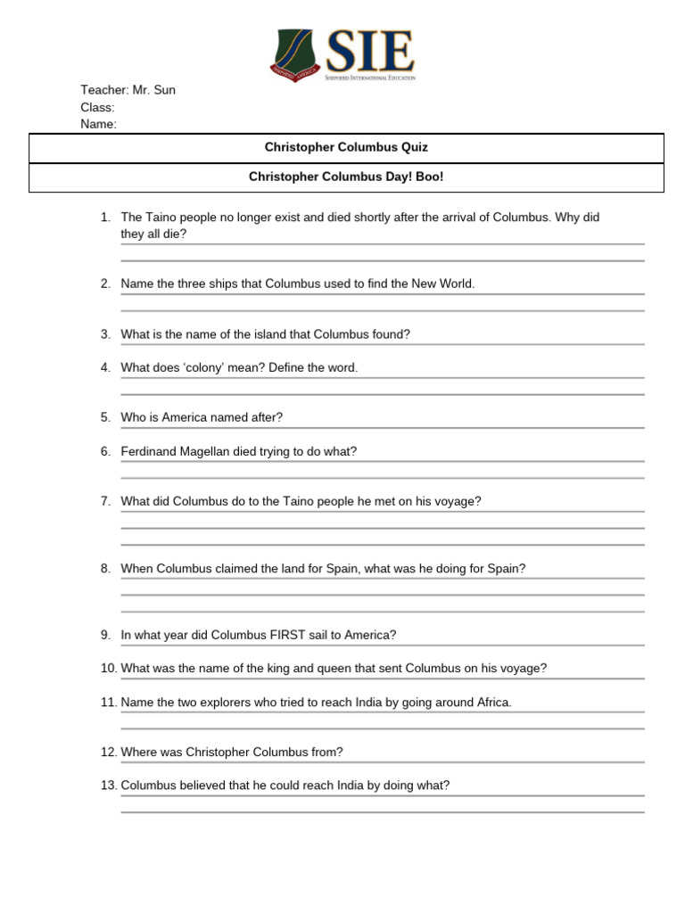 Christopher Columbus Quiz Questions | PDF