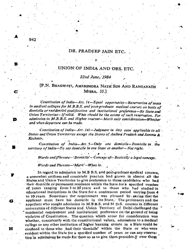 Pradeep Jain v. Union of India Case Summary | PDF | Domicile (Law ...