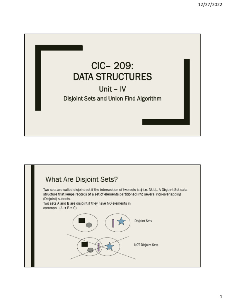 4 - 3 Disjoint Set and Union Find Algo | PDF | Algorithms And Data Structures | Mathematical ...