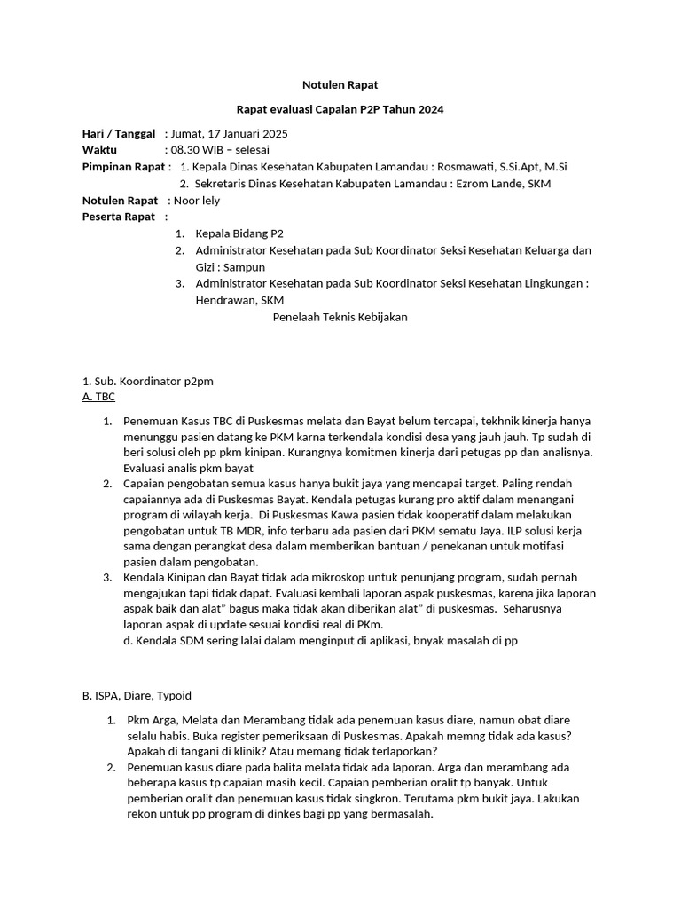 Notulen Evaluasi P2P 2024 | PDF