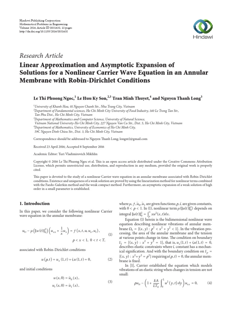1 2016 Linear Approximation And Asymptotic Expansion Of Solutions For A Nonlinear Carrier Wave
