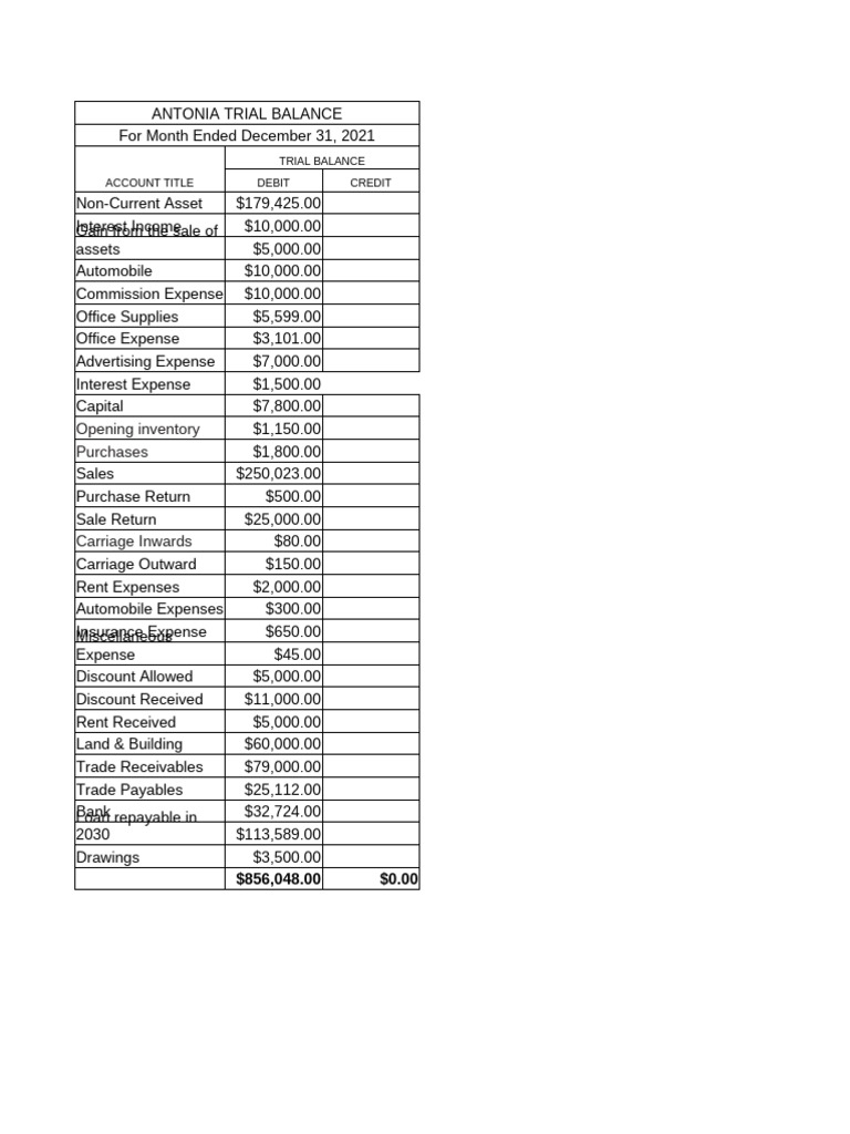 Trial Balance Practice | PDF