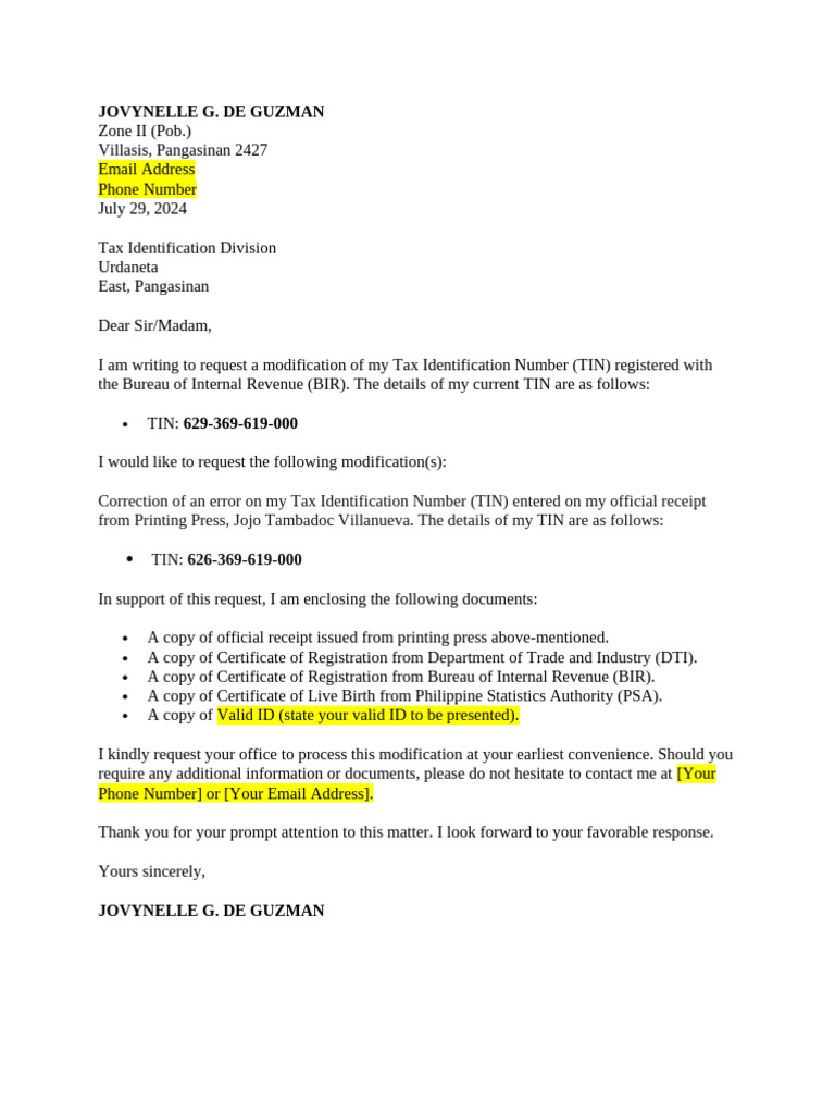 Request for TIN Modification | PDF