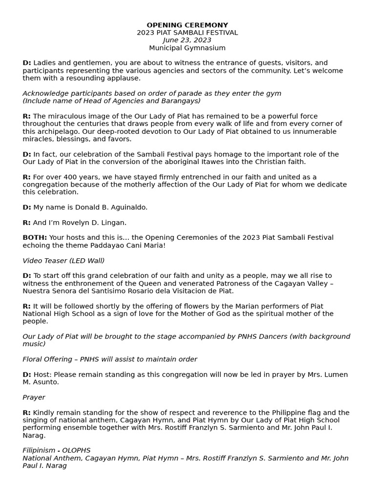 Script Opening Sambali Festival 2023 | PDF