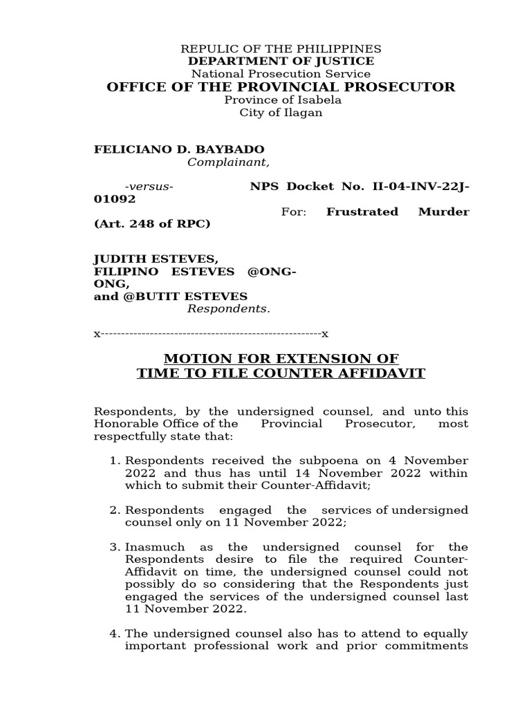 Motion for Extension to File Counter-Affidavit | PDF | Common Law ...