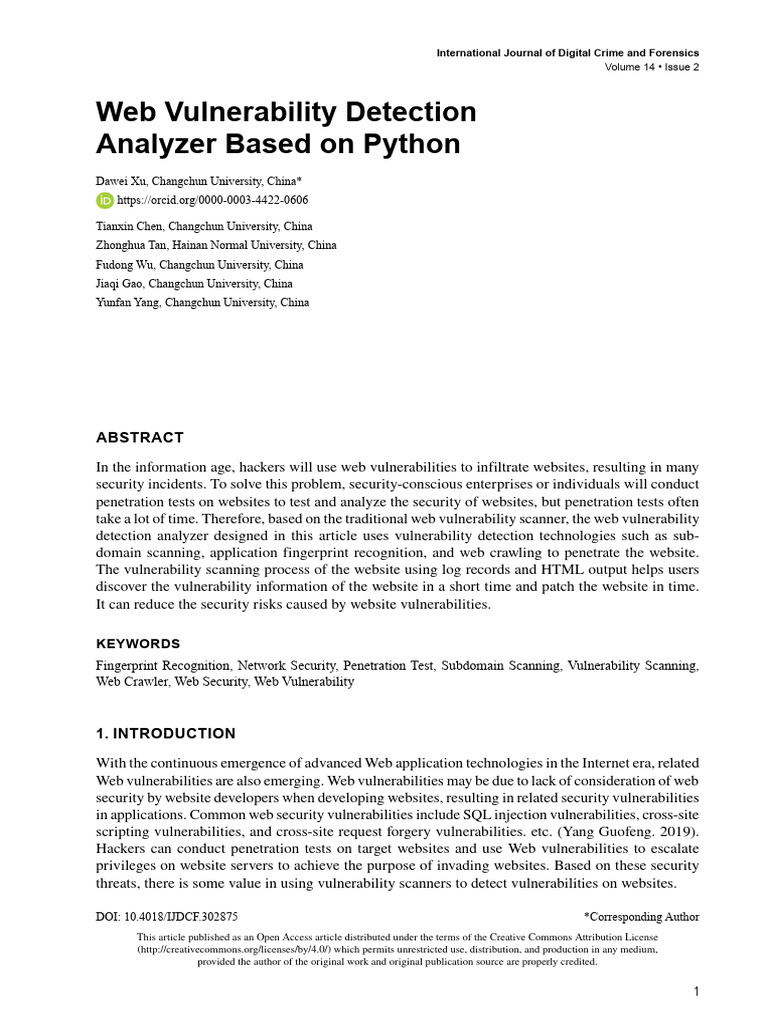 Web Vulnerability Detection Analyzer Based On Pyth Pdf World Wide