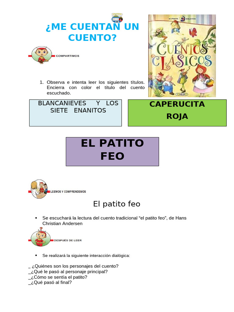 Secuencia Cuentos Tradicionales | PDF | El patito feo | Caperucita Roja