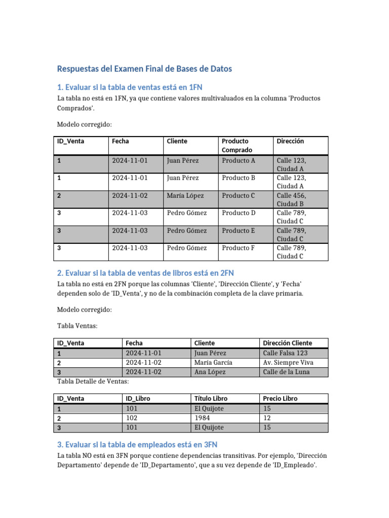 Respuestas Examen Bases Datos | PDF | Bases de datos | Gestión de datos