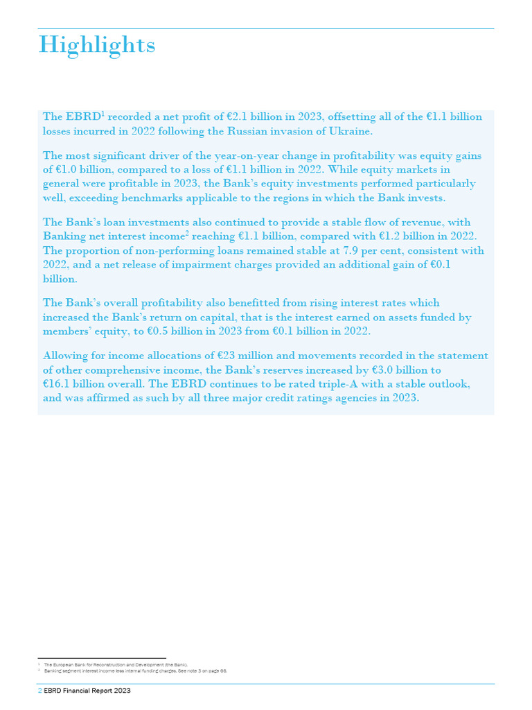 EBRD 2023 Financial Performance Report | PDF | Banks | Equity (Finance)