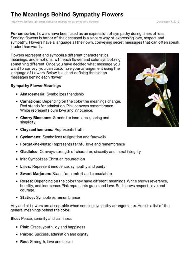 The Meanings Behind Sympathy Flowers Article | PDF | Love