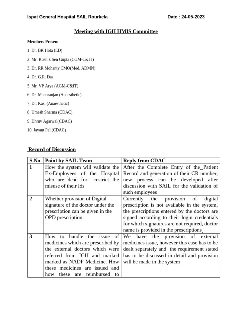 Discussion Points With IGH Committee | PDF | Pharmacology | Social Programs