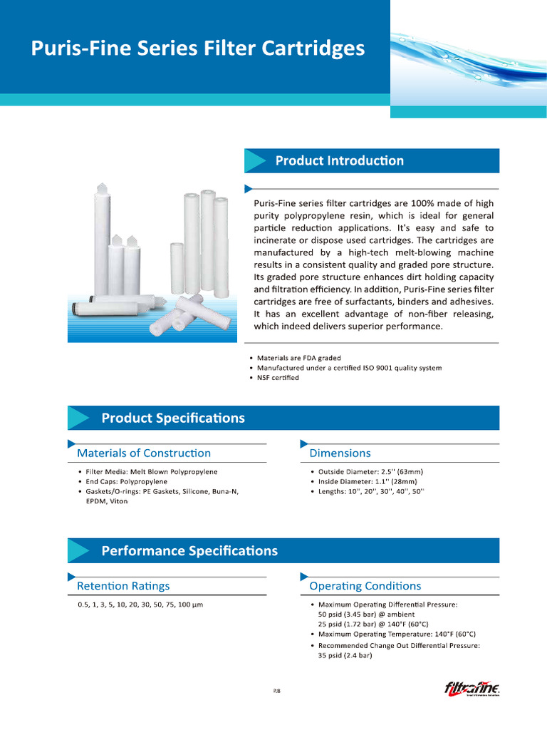 1 1 Filtrafine Puris Fine Series Filter Cartridges - Prs | PDF