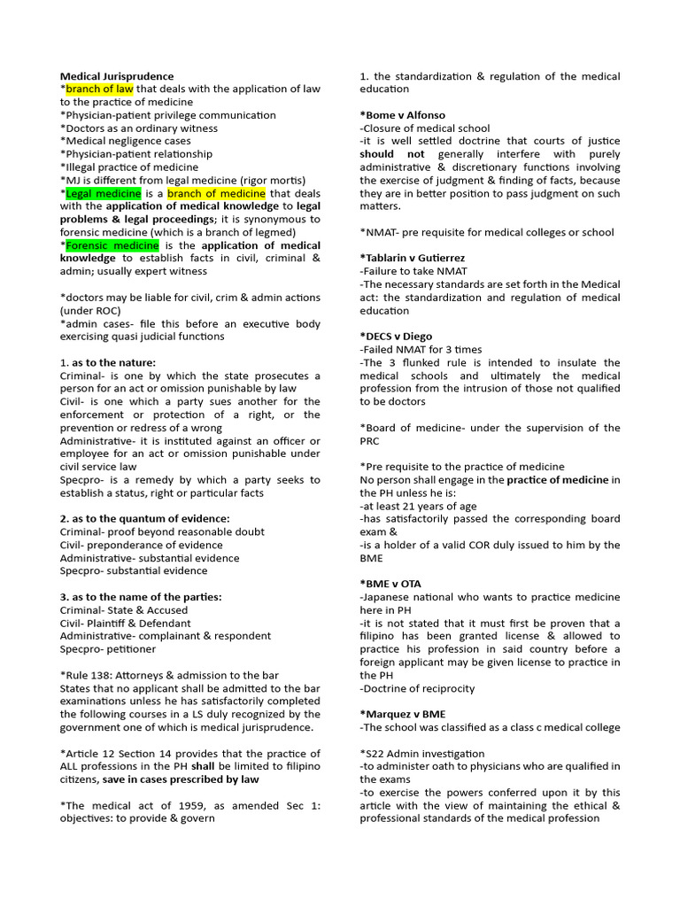 Medical Jurisprudence Reviewer - MIDTERMS | PDF | Physician | Burden Of ...